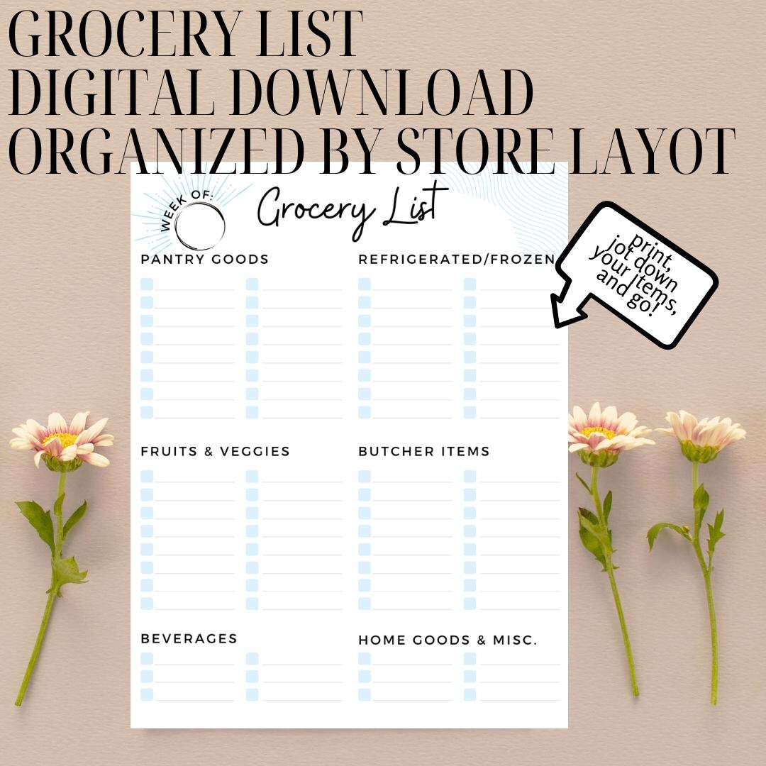 Printable Grocery List Grocery List Template Grocery List Instant ...