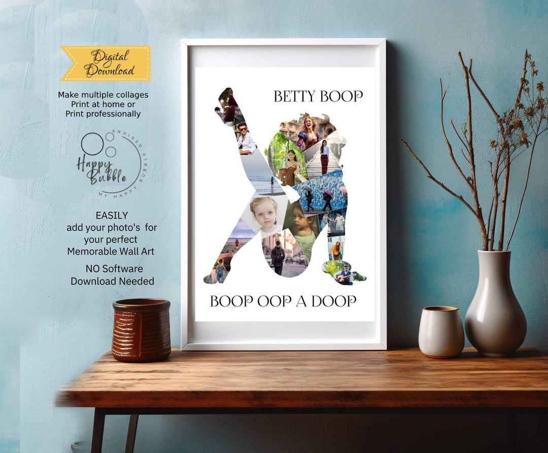 Betty Boop Photo Collage Digital Printable Wall Art Canva Template Boop ...