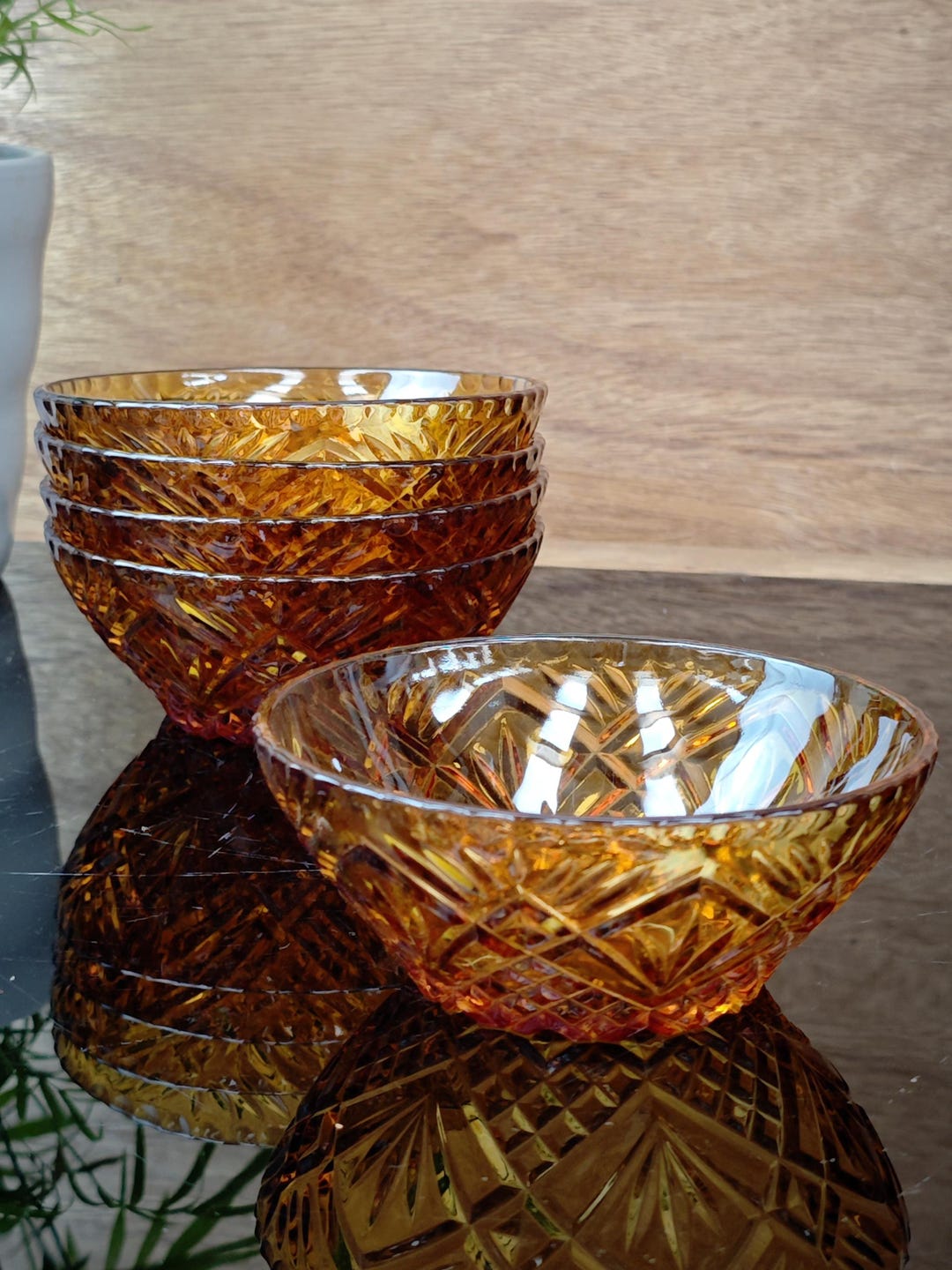 Set of 5 Vintage 70s Amber Chiseled Glass Bowls Luminarc - Etsy