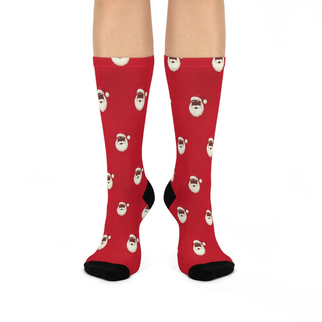 Black Santa Socks | Red Holiday Christmas Sock - Etsy
