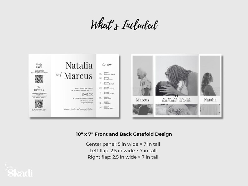 Gatefold Wedding Invitation Template | 10x7 Canva Editable Black ...