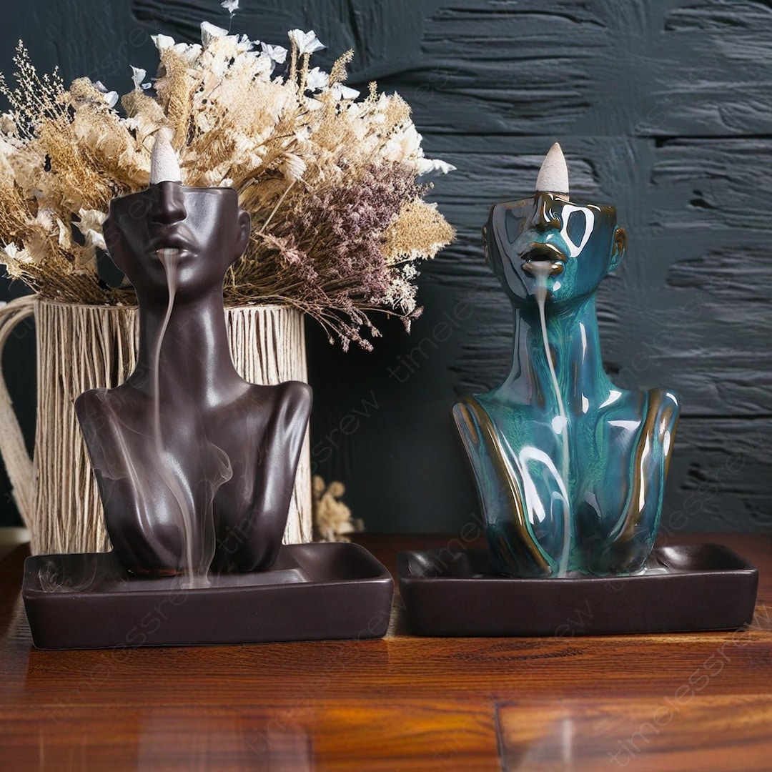 Creative Human Face Ceramic Incense Burner, Waterfall Incense Holder ...