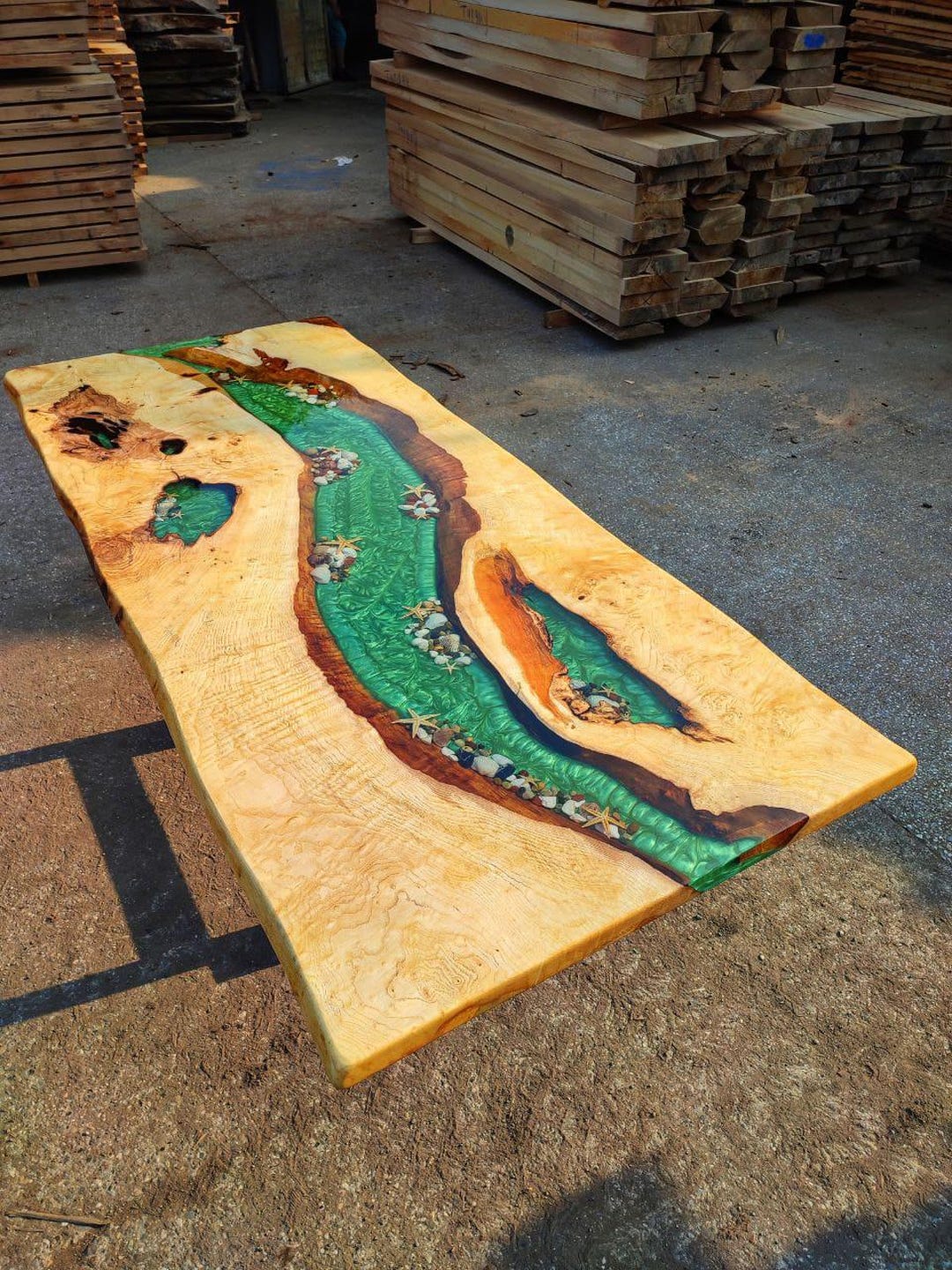 Ocean Deep Green Epoxy Ash Kitchen Table, Aquarium Epoxy River Dining ...