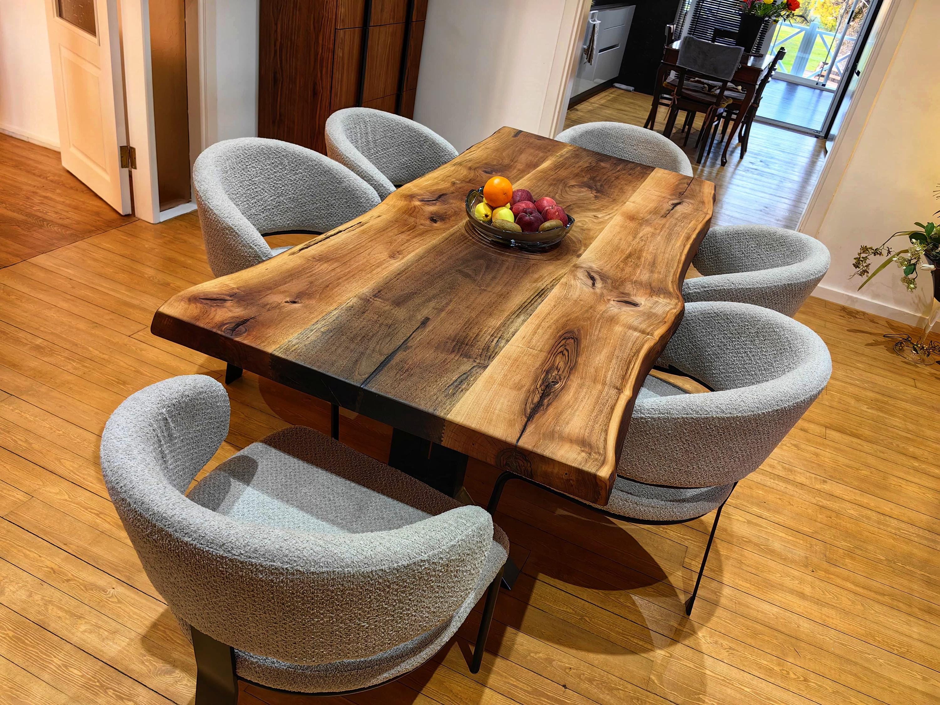 Walnut Wooden Living Edge Dining Table, Handmade Solid Kitchen Rustic ...