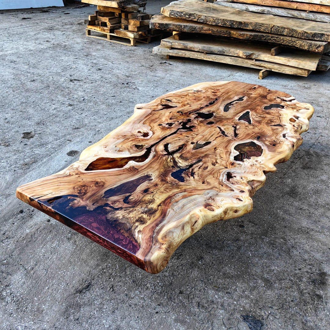 Red Epoxy Live Edge Elm Table: Rustic Wood Dining Table - Etsy