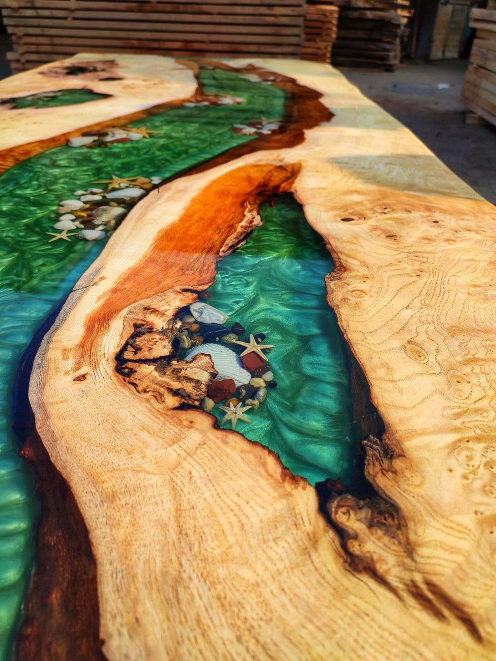 Ocean Deep Green Epoxy Ash Kitchen Table, Aquarium Epoxy River Dining ...
