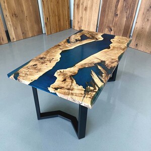Handmade Kitchen Table Made of Blue Epoxy and Ash Wood, Ash Slabs ...