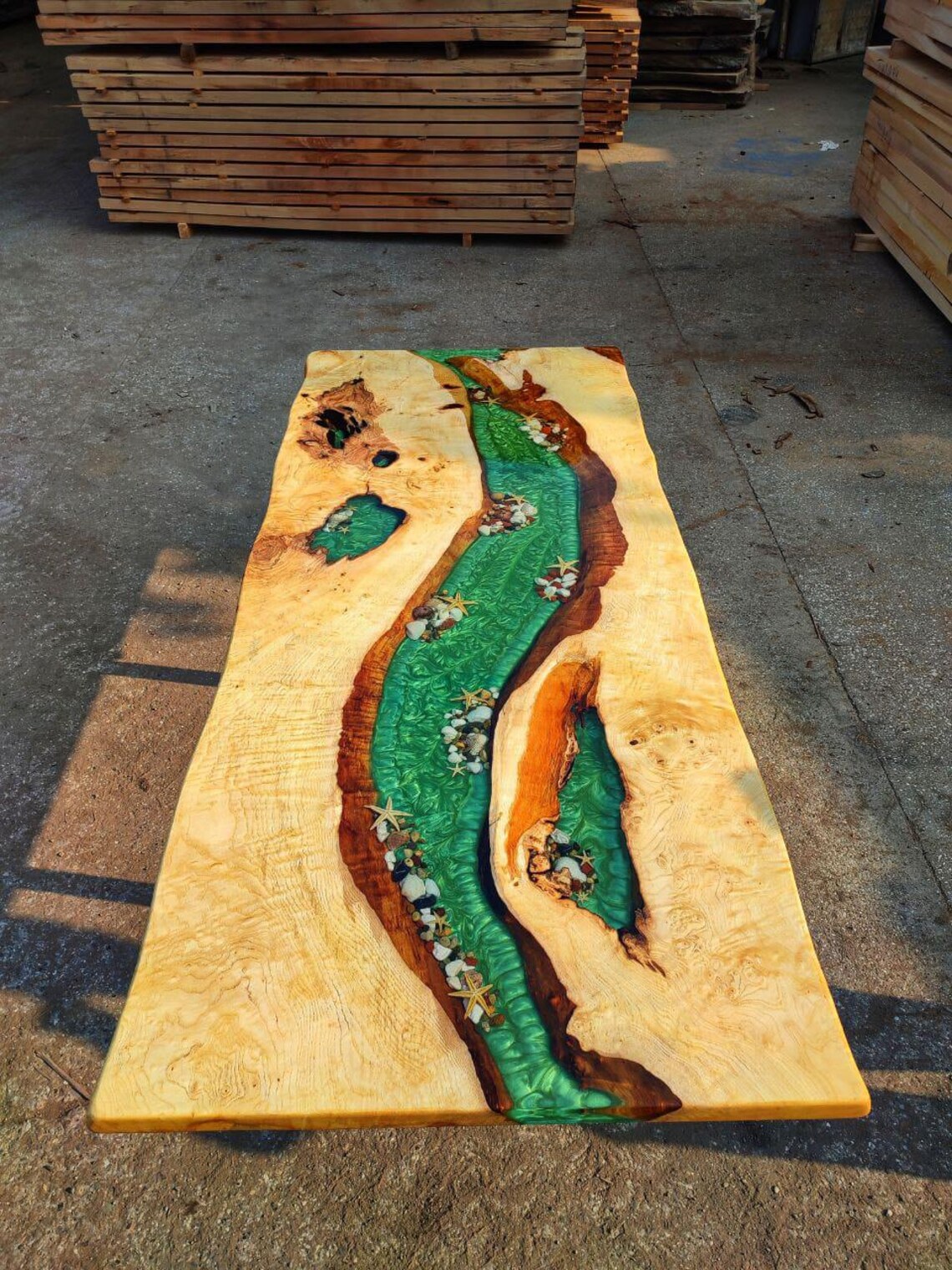 Ocean Deep Green Epoxy Ash Kitchen Table, Aquarium Epoxy River Dining ...
