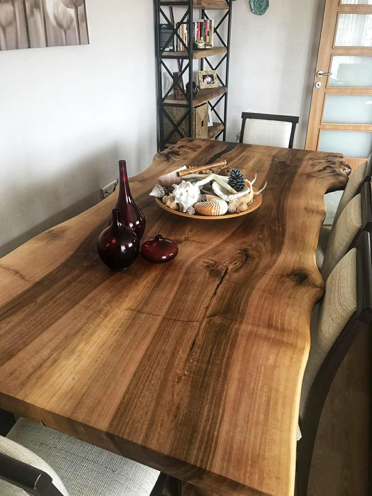 Rustic Walnut Wood Table, Natural Edge Live Edge Dining Table, Wooden ...