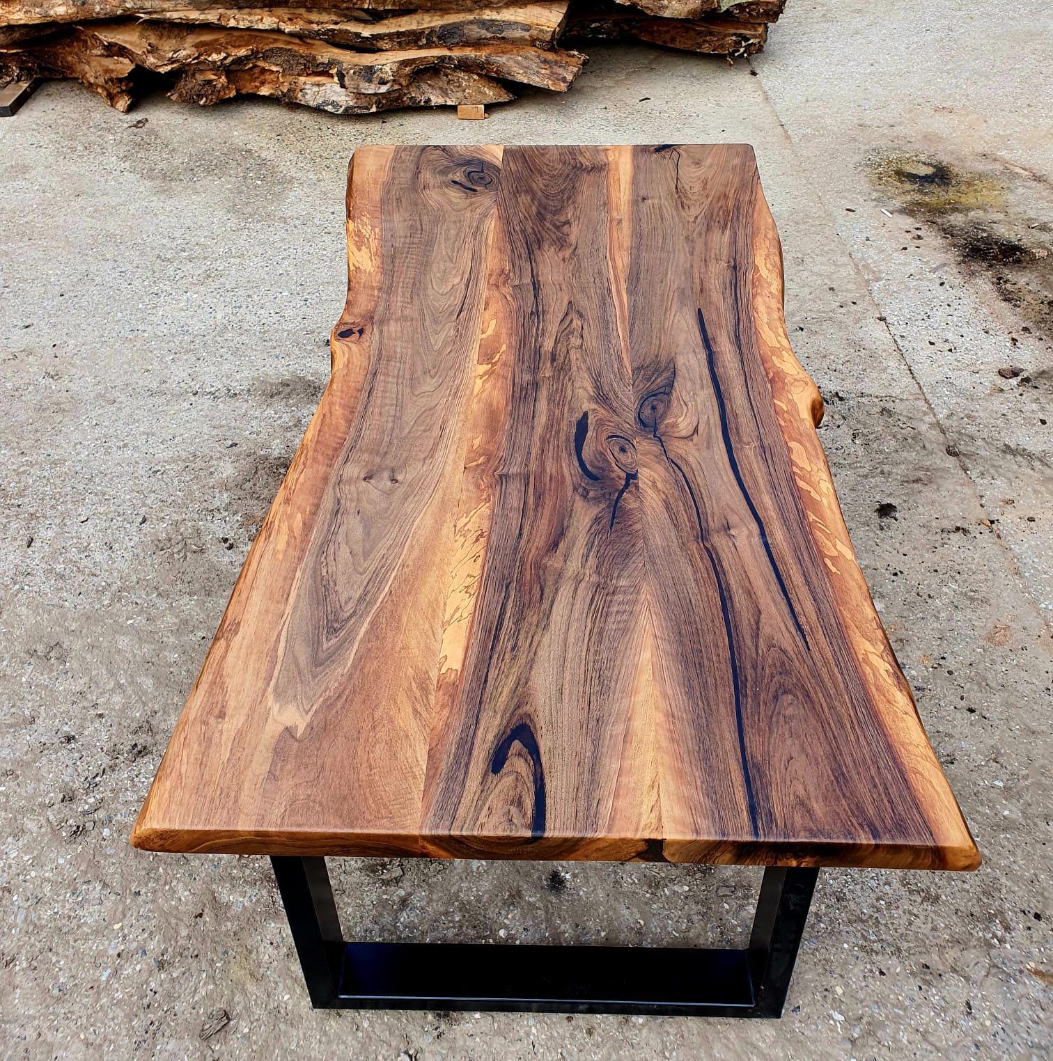 Walnut Solid Wood Table Top, Live Edge Wooden Dining Table, Reclaimed ...