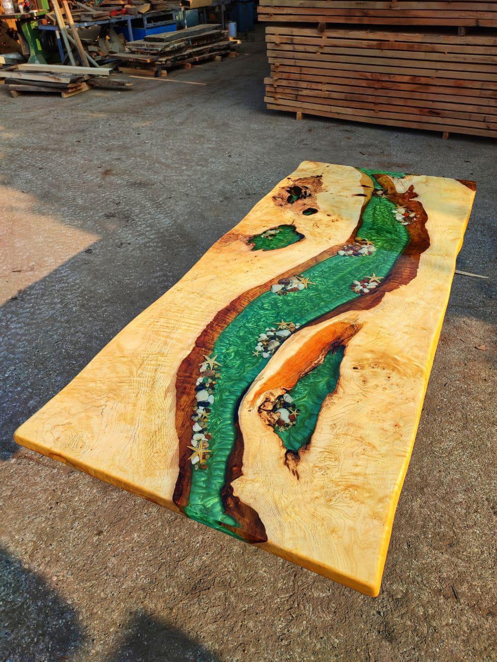 Ocean Deep Green Epoxy Ash Kitchen Table, Aquarium Epoxy River Dining ...