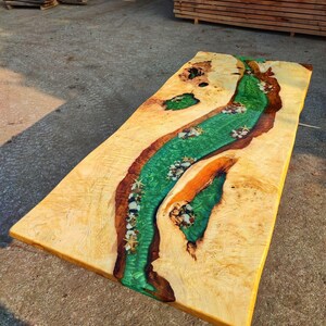 Ocean Deep Green Epoxy Ash Kitchen Table, Aquarium Epoxy River Dining ...