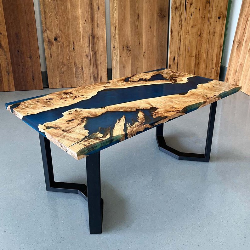 Handmade Kitchen Table Made of Blue Epoxy and Ash Wood, Ash Slabs ...