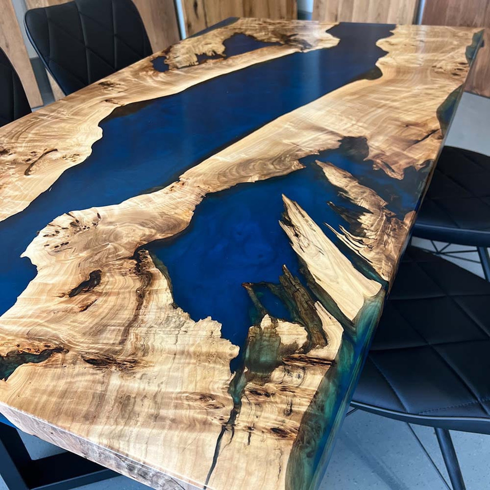 Blue Epoxy River Table: Ash Wood Dining Table Top - Etsy