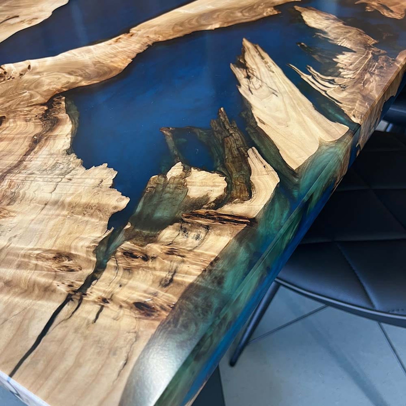 Blue Epoxy River Table: Ash Wood Dining Table Top - Etsy