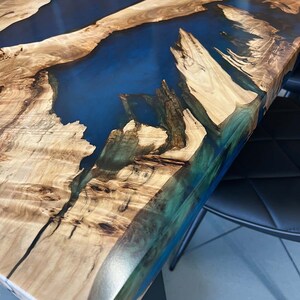 Handmade Kitchen Table Made of Blue Epoxy and Ash Wood, Ash Slabs ...