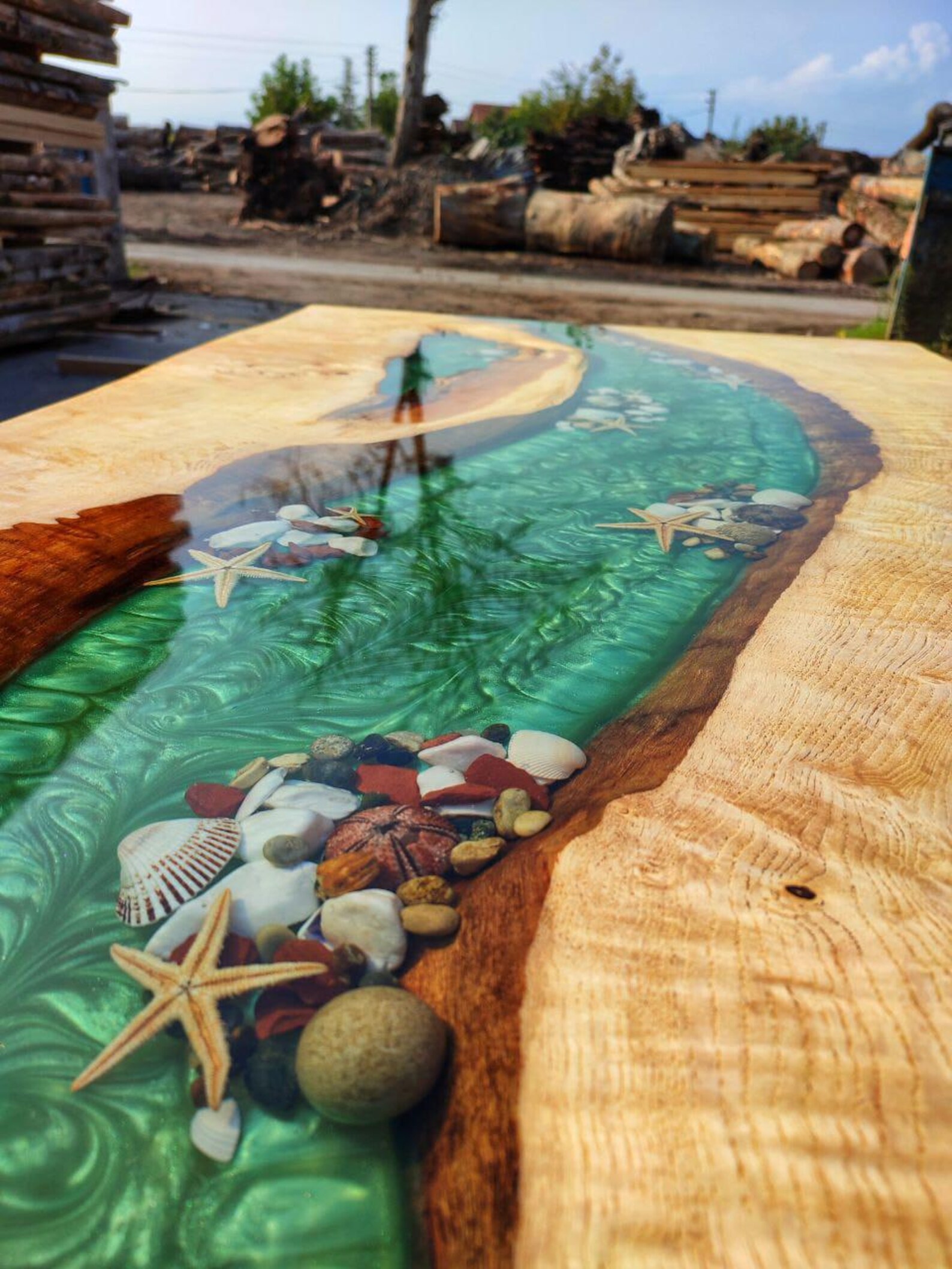 Ocean Deep Green Epoxy Ash Kitchen Table, Aquarium Epoxy River Dining ...