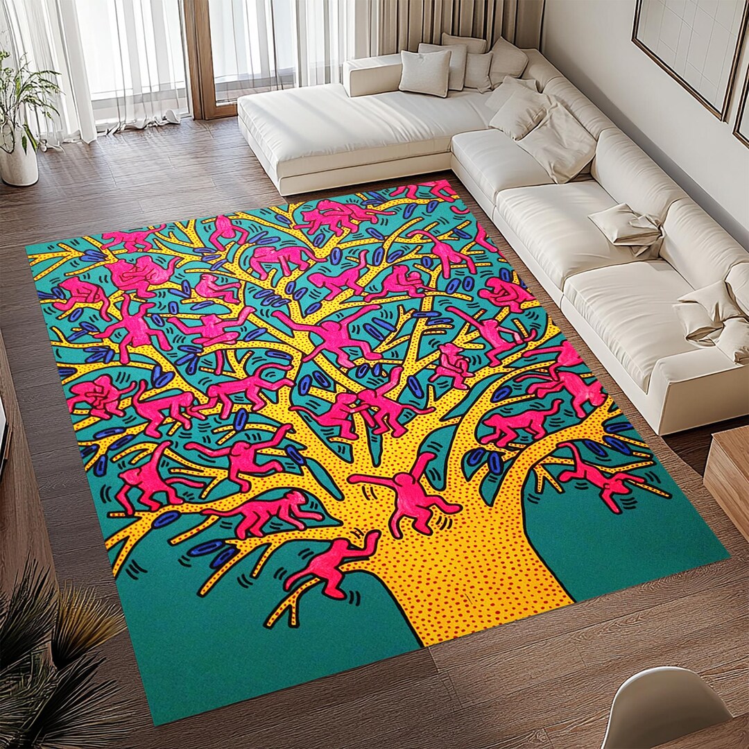 Keith Haring Rug, Haring Area Rug, Hare Design Rug, Fan Rug, Kids Room ...