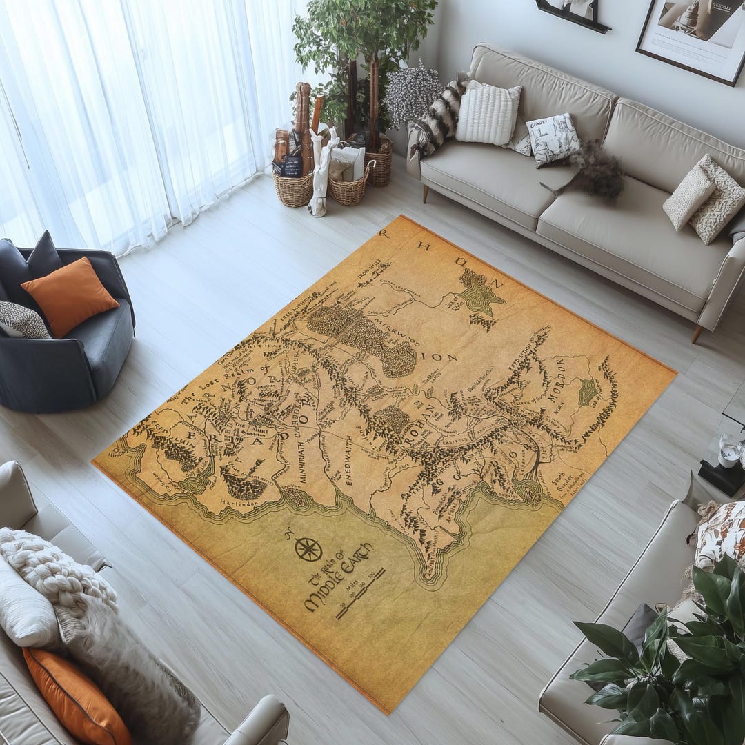 Middle Earth Rug, Antique Map Rug, Map Rug, Earth Map Rug, Lord of the ...