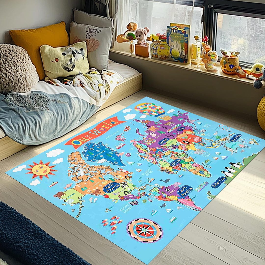 World Map Rug, Educational Rug, Soft Carpet for Kids Room Rug for Kids ...