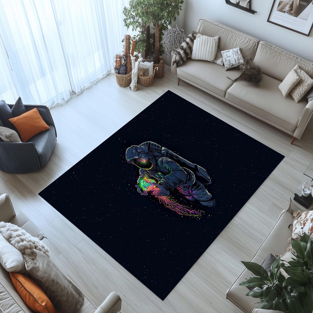 Astronaut Rug, Kids Rug, Space Rug, Astronaut in Outer Space, Planets ...