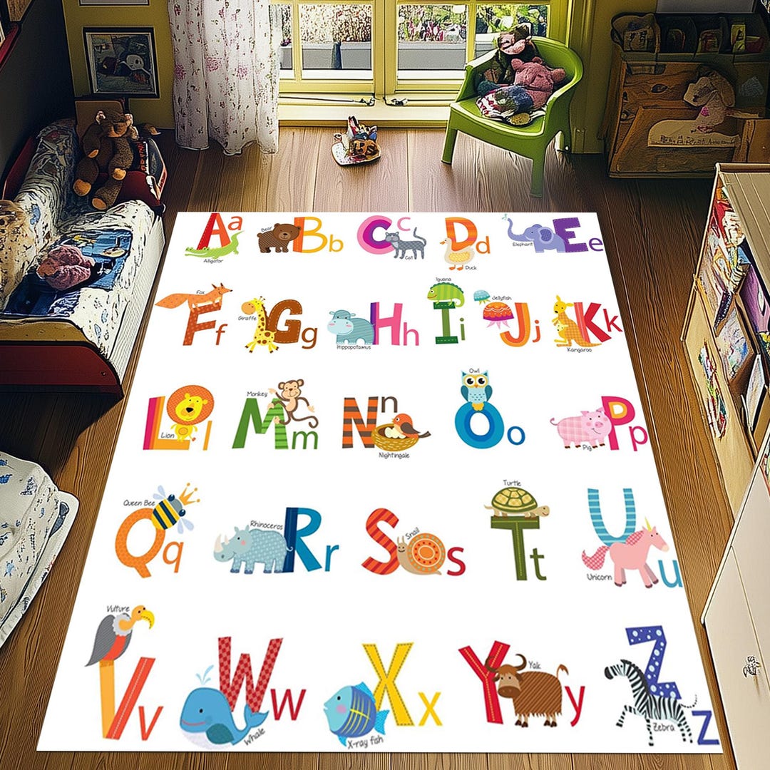 Animal Alphabet Themed Educational Nursery Rug, Alphabet Kids Rug ...
