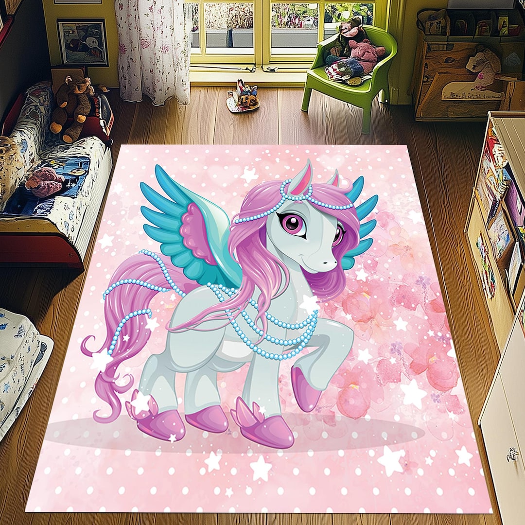 Unicorn Rug, Unicorn Nursery Rug, Pink Nursery Rug, Girl Room Rug ...