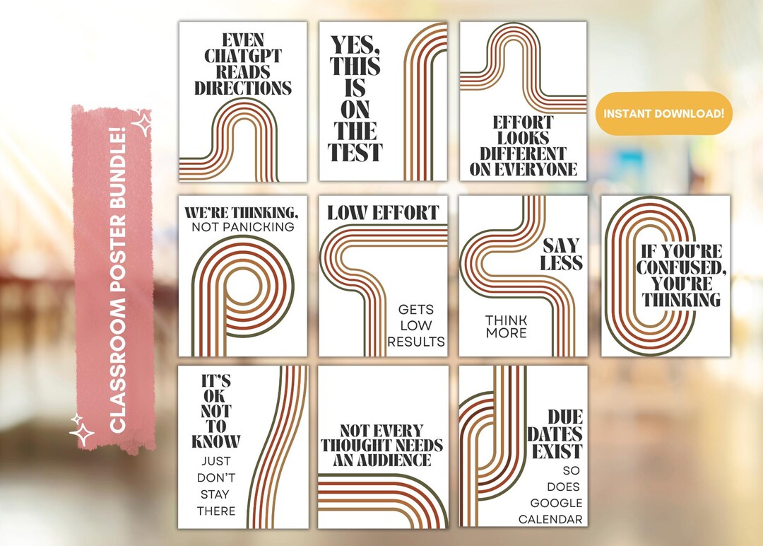 Retro Motivational Classroom Poster Set | Gen Z Teacher Decor (digital ...