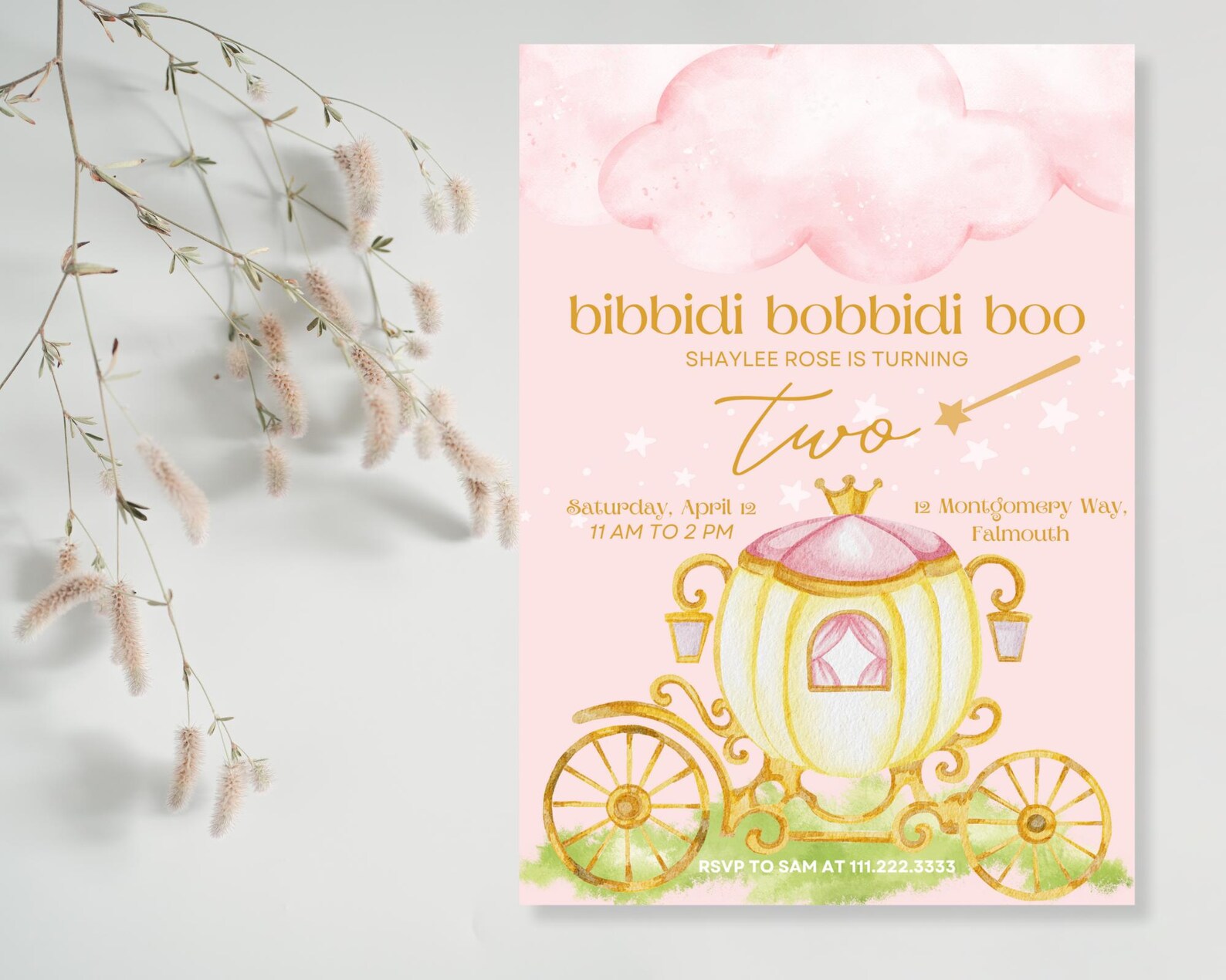Bibbidi Bobbidi Boo 2nd Birthday Invitation | Princess-themed Party ...