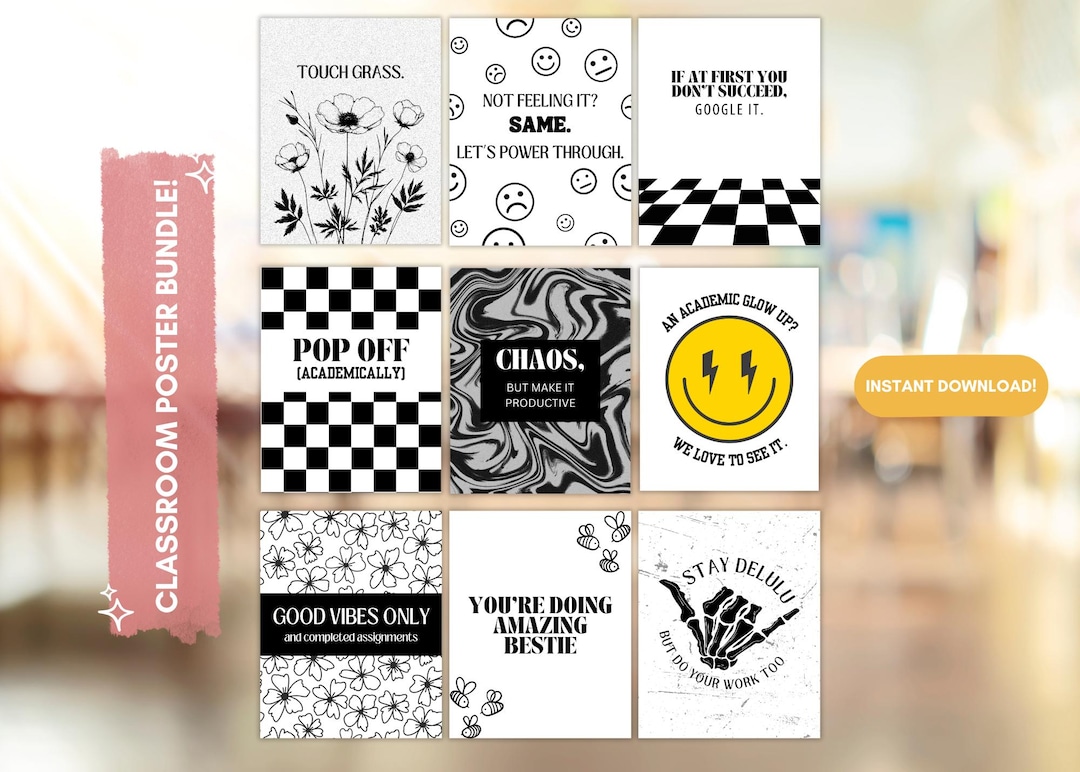 Retro Gen-z Motivational Classroom Posters: Black & White Middle and ...
