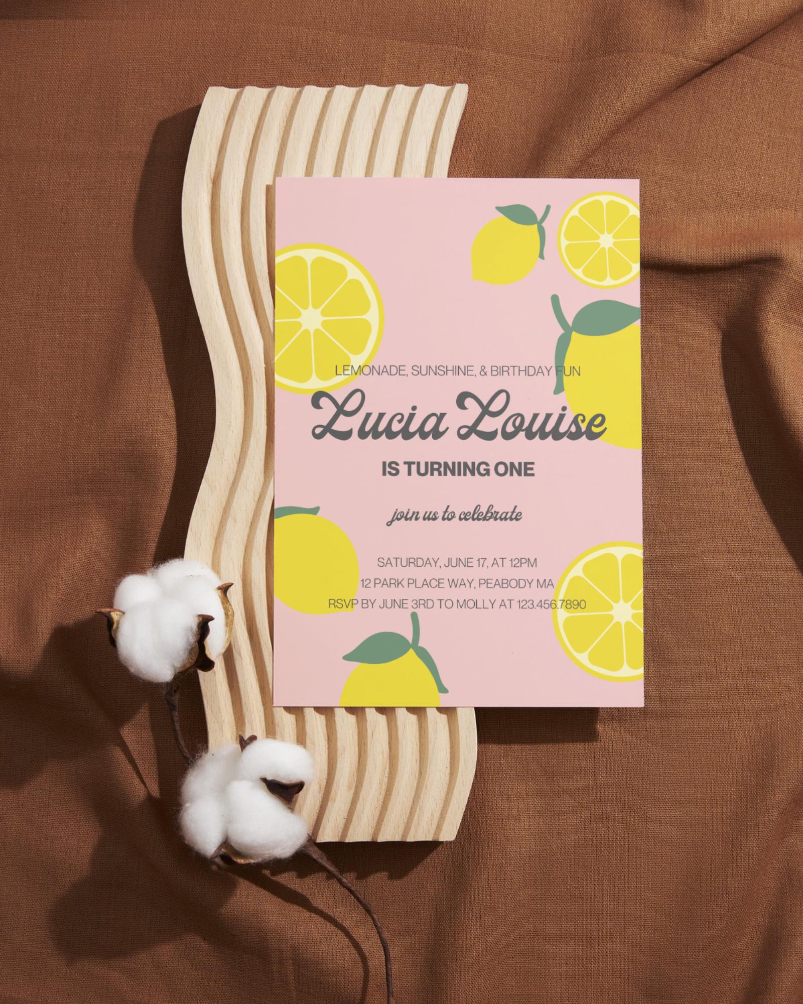 Lemon Birthday Invitation, Lemonade Birthday Party Invite, Modern Lemon ...