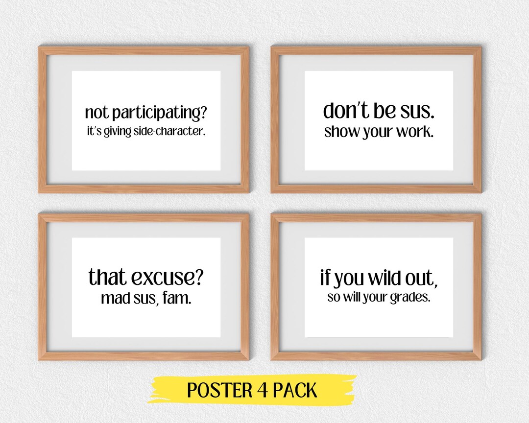 Funny Classroom Posters – Gen Z Slang 4-pack, Teacher Decor, Digital ...