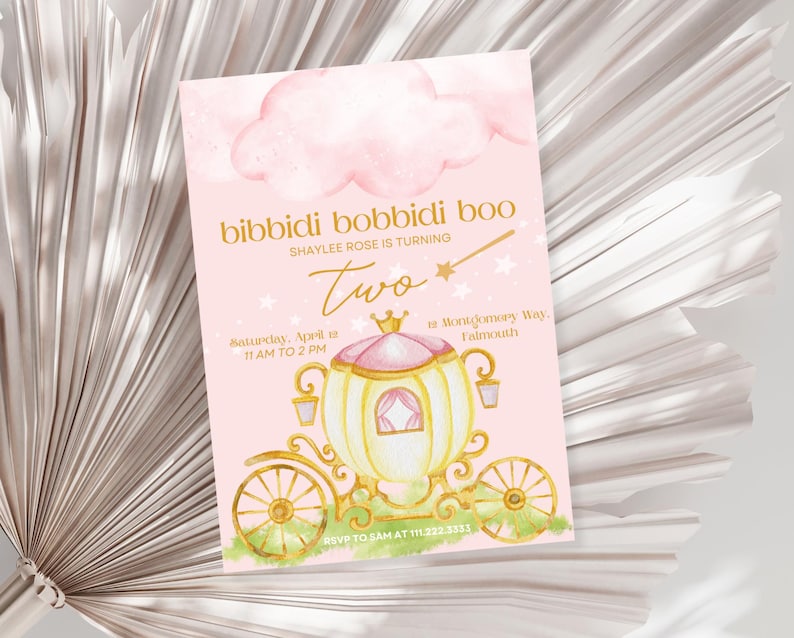 Bibbidi Bobbidi Boo 2nd Birthday Invitation | Princess-themed Party ...