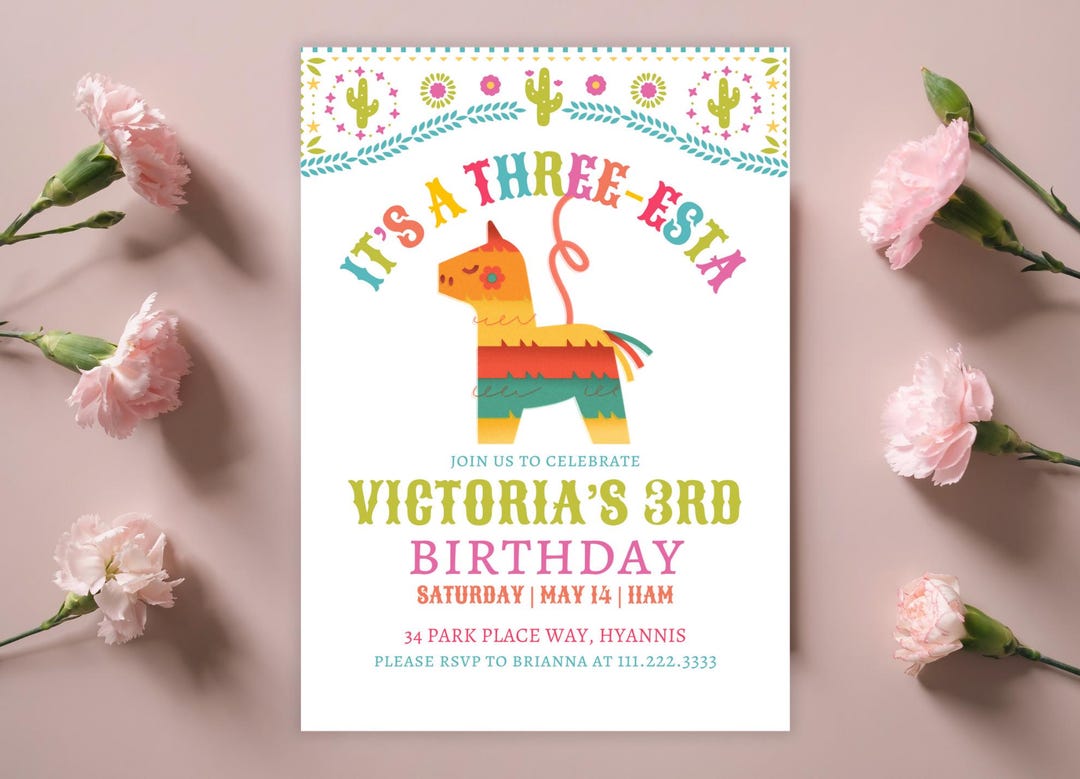 Three-esta Birthday Invitation: Fiesta 3rd Birthday, Editable Canva ...