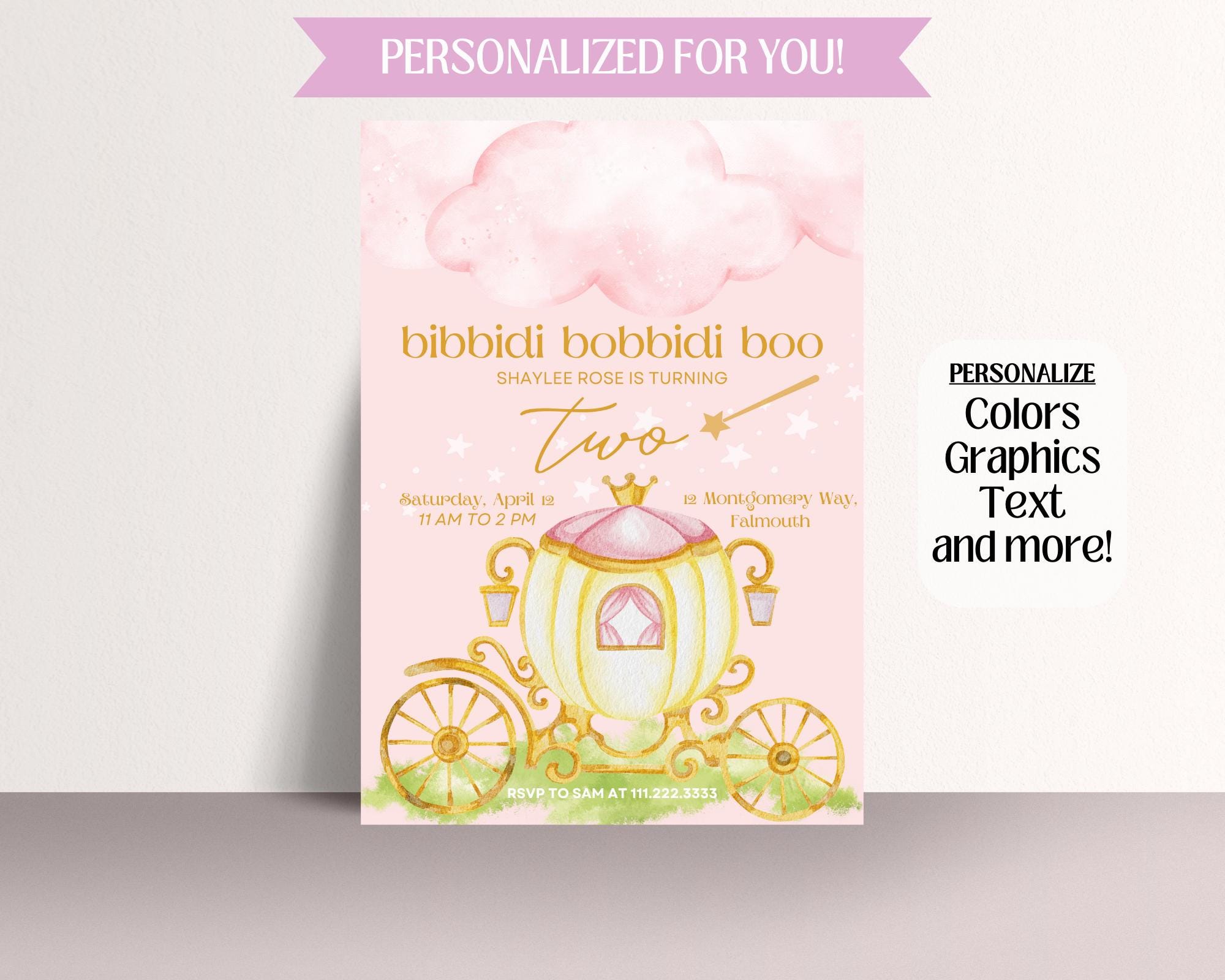 Bibbidi Bobbidi Boo 2nd Birthday Invitation | Princess-themed Party ...