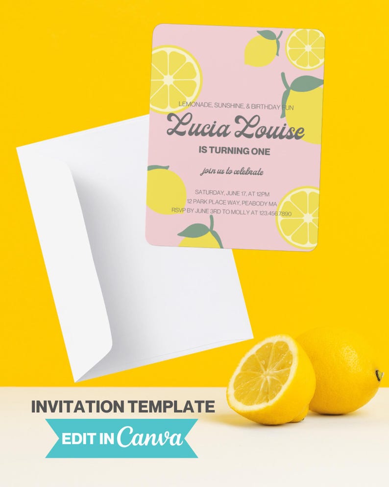 Lemon Birthday Invitation, Lemonade Birthday Party Invite, Modern Lemon ...