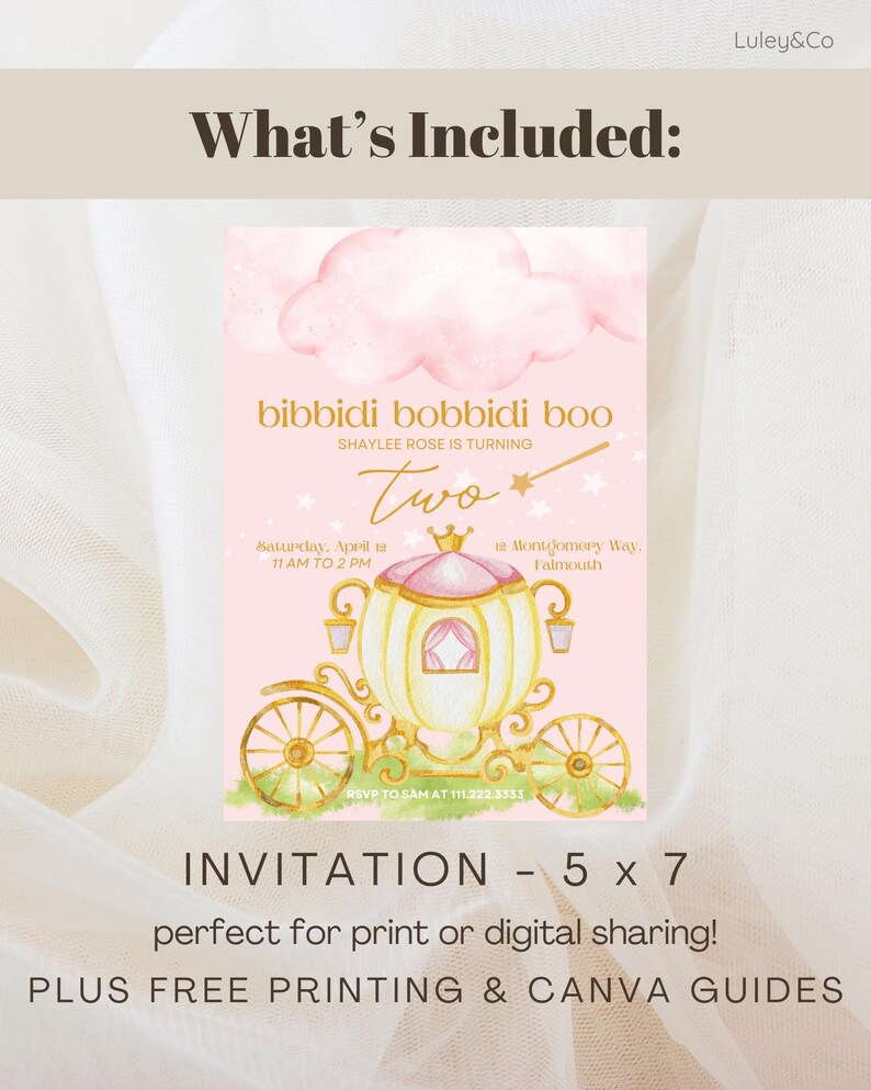 Bibbidi Bobbidi Boo 2nd Birthday Invitation | Princess-themed Party ...
