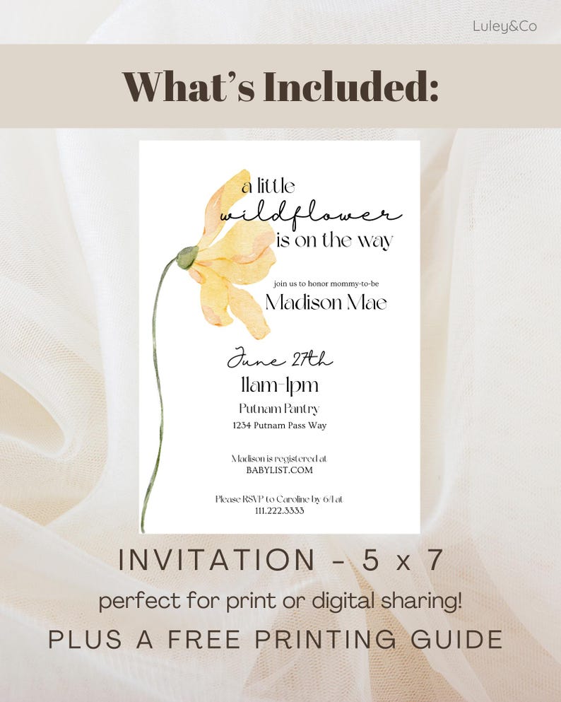 Little Wildflower Baby Shower Invitation Template, Editable Canva ...