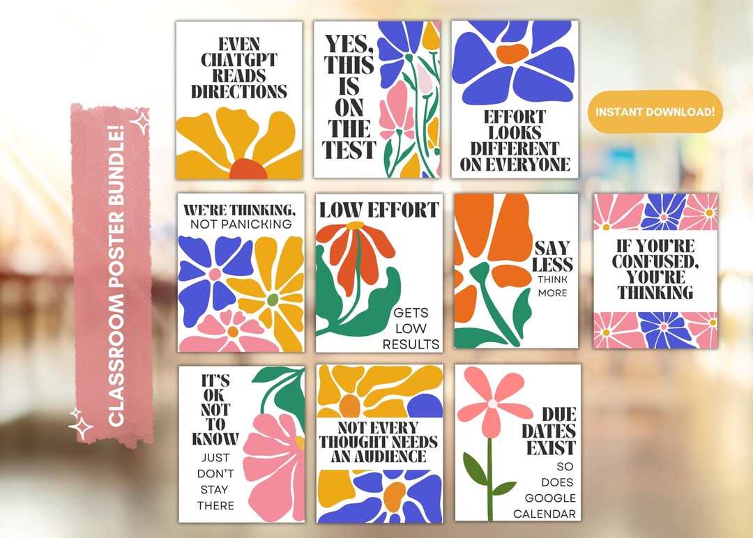 Retro Gen Z Middle & High School Flower Themed Classroom Posters: Funny ...