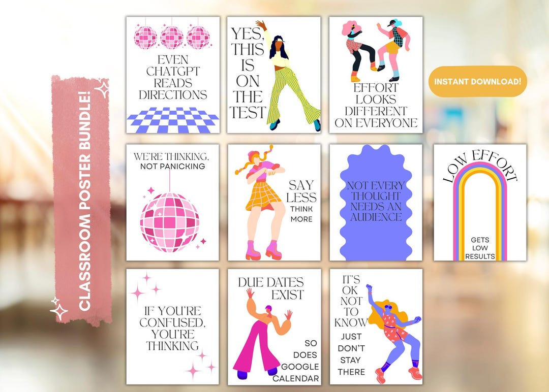 Funny Gen Z Classroom Posters – Retro Disco Teacher Decor Bundle ...