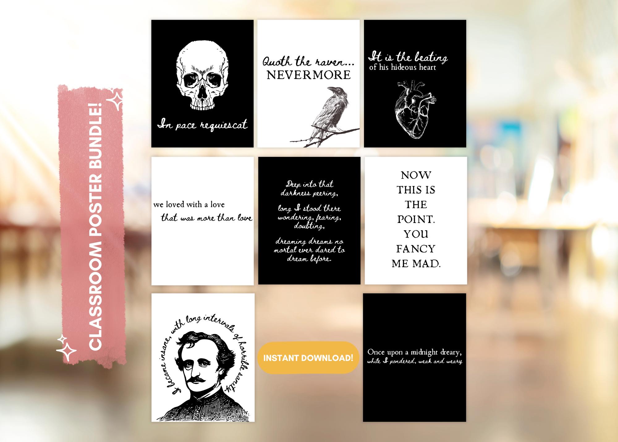 Edgar Allan Poe Posters | Gothic Poetry Wall Art | ELA Classroom Decor ...