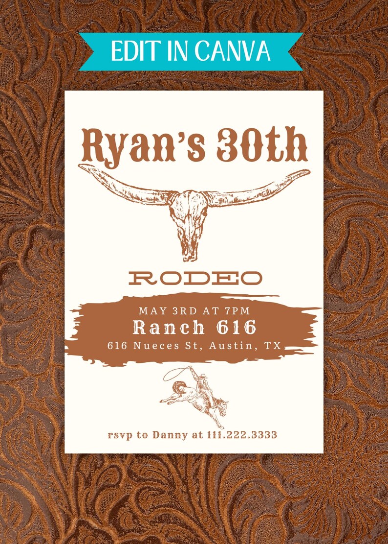 Editable 30th Birthday Rodeo Invitation Template | Rustic Western ...