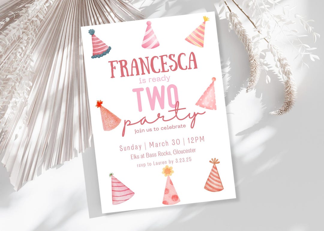 Ready Two Party Invitation | 2nd Birthday Party Hat Invite | Digital ...
