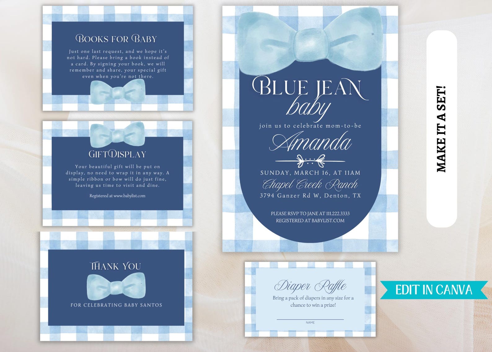 Blue Jean Baby Shower Invitation - Editable Template | Canva DIY ...