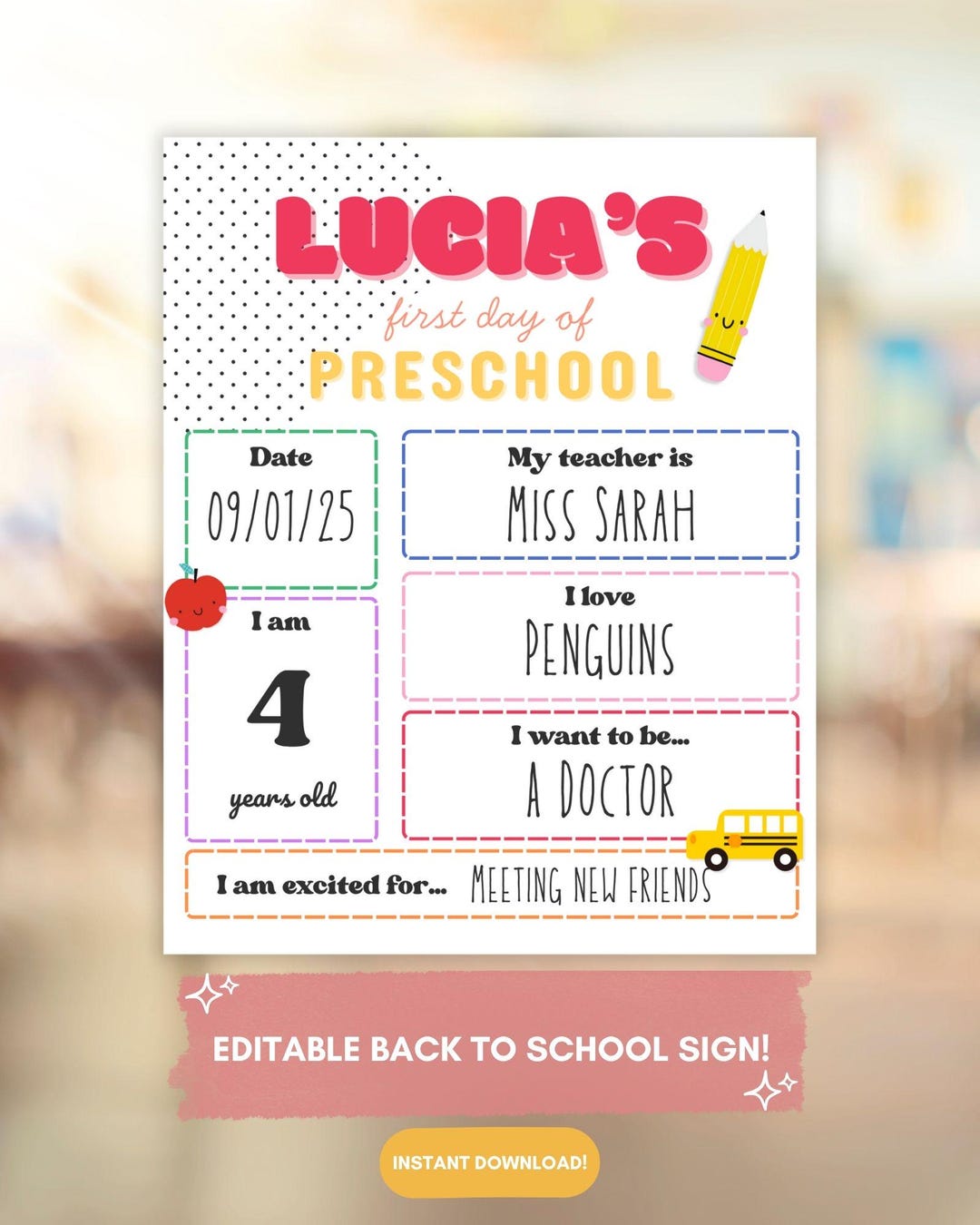 Editable First Day of School Sign - Printable Canva Template (instant ...