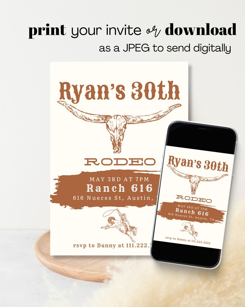 Editable 30th Birthday Rodeo Invitation Template | Rustic Western ...