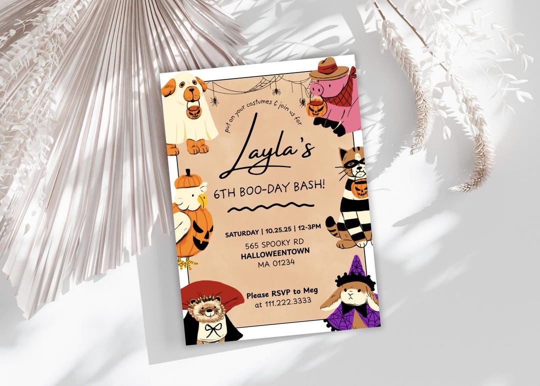 Halloween Birthday Invitation | Animal Costume Party, Editable Canva ...
