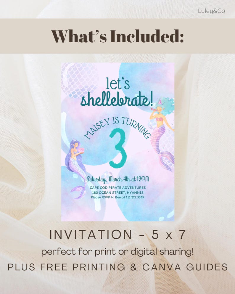 Mermaid Birthday Invitation: Under the Sea Party, Editable Canva ...