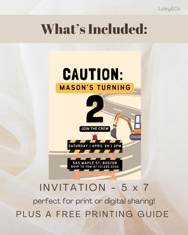 Construction Birthday Invitation, Caution 2nd Birthday Invite, Editable ...