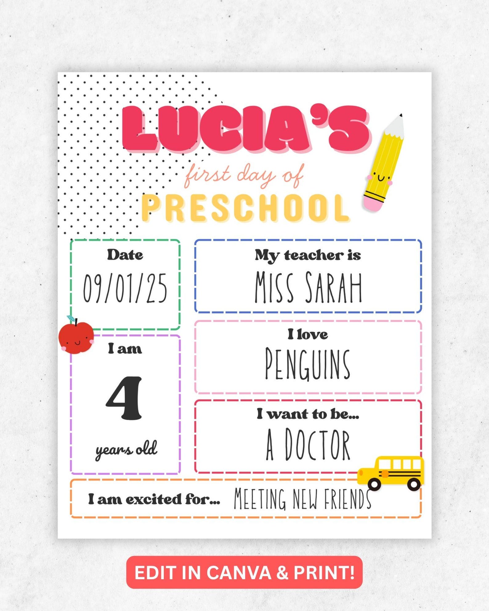 Editable First Day of School Sign - Printable Canva Template (instant ...